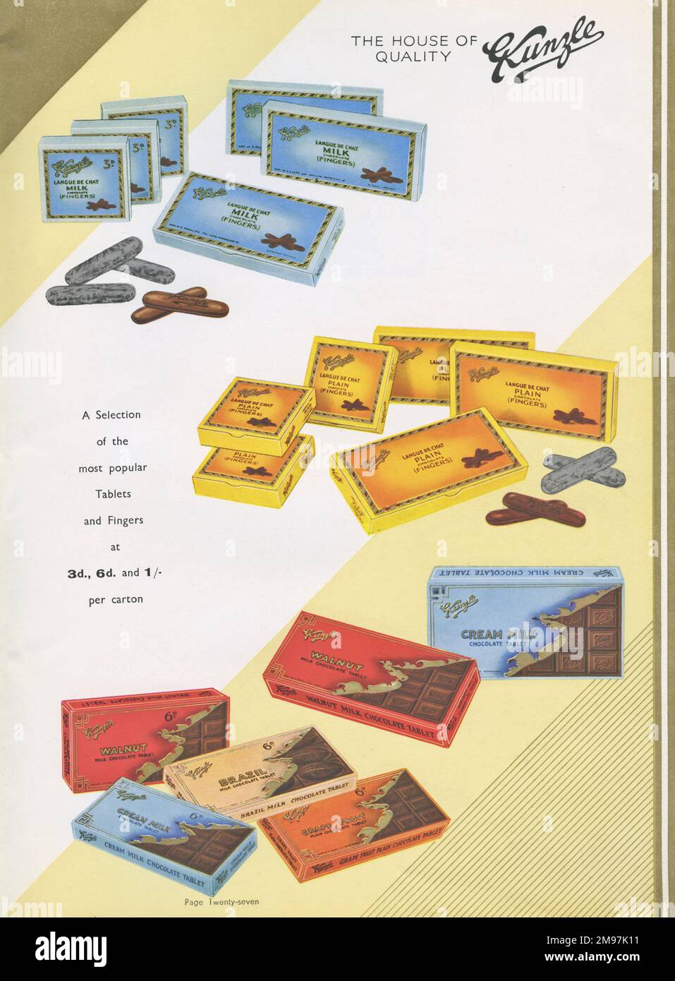 Page d'un catalogue, Kunzle Chocolate List, montrant une sélection des ...