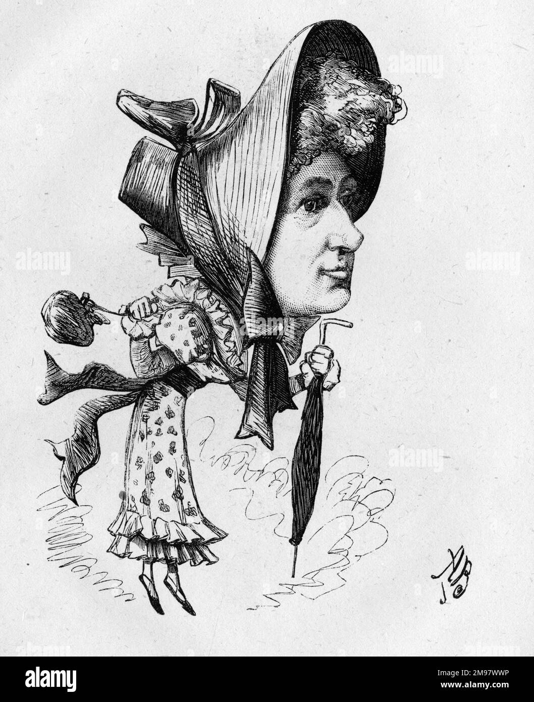 Caricature de Harriet Coveney, actrice anglaise, vue ici comme Eliza ...