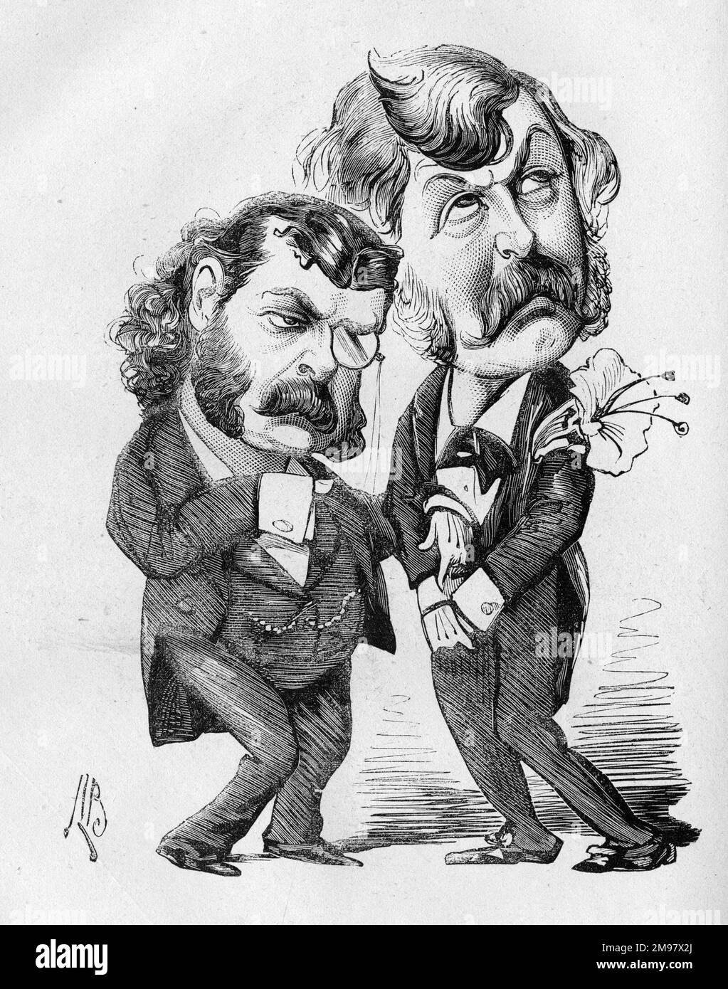 Caricature d'Arthur Sullivan (1842-1900) et de W S. Gilbert (1836-1911 ...