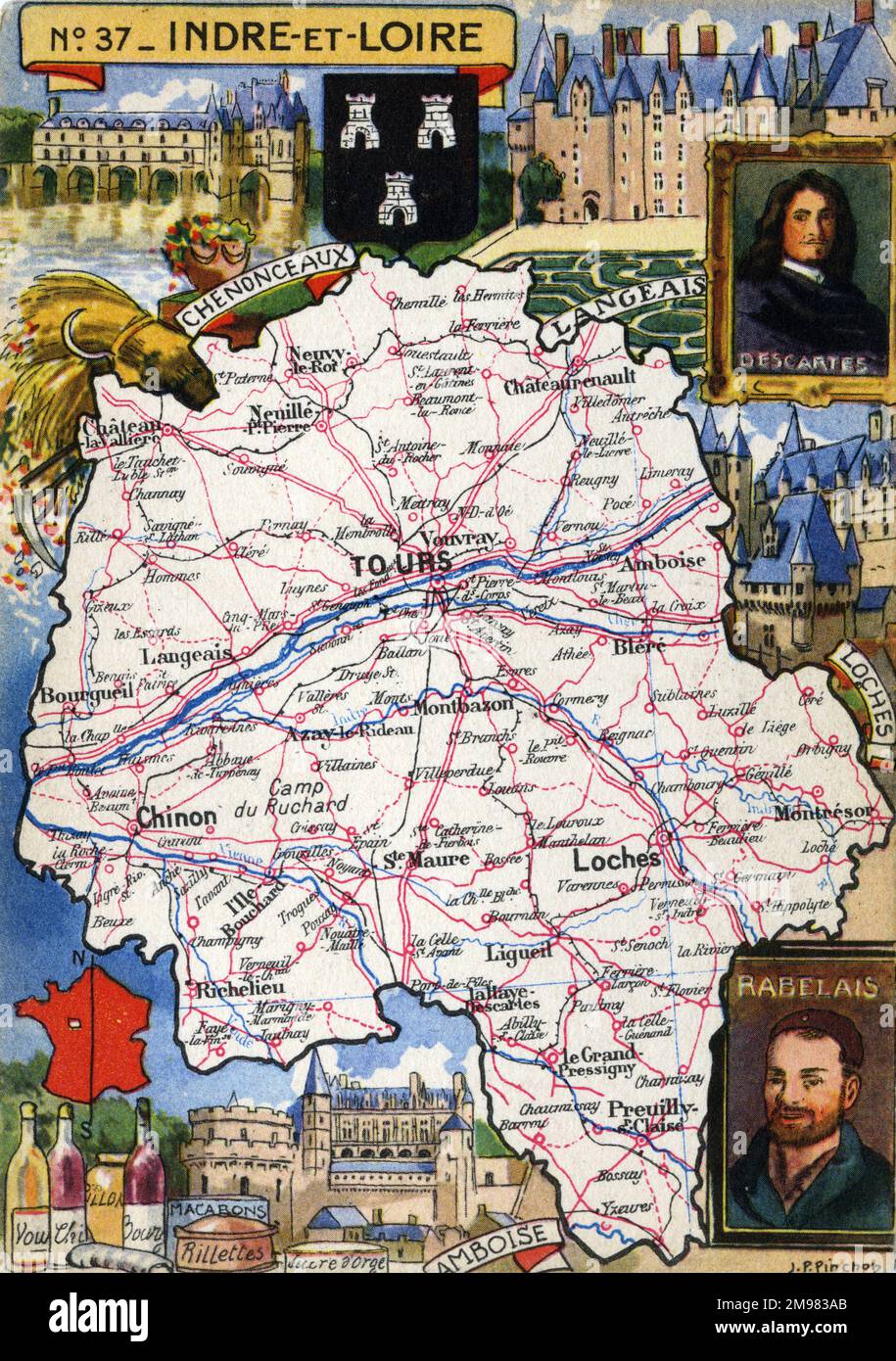 Carte du département français de l'Indre-et-Loire - No.37, avec des ...