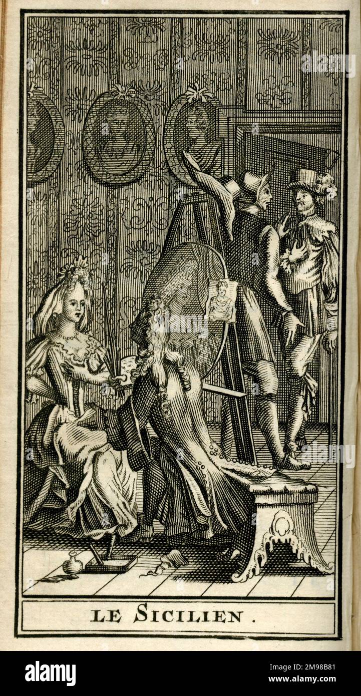 Scène de la pièce de Molière, le Sicilien ou l'Amour peintre, première ...