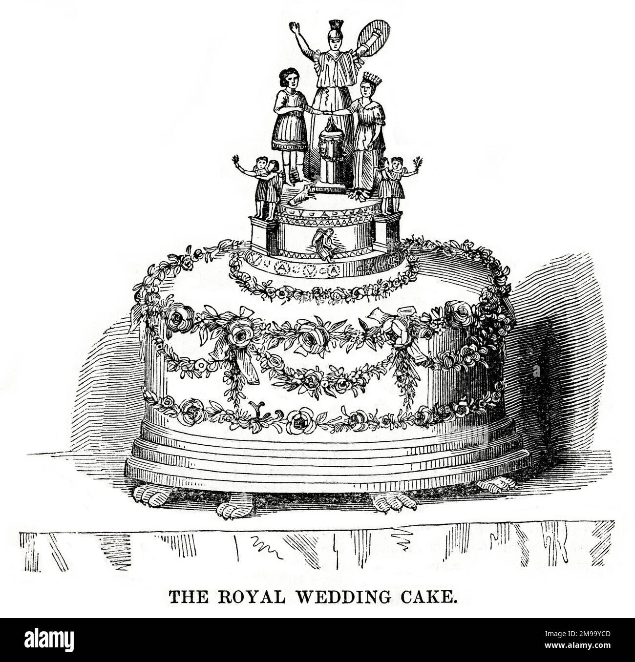 Gravure du mariage de la reine Victoria ou du gâteau de la mariée, pour ...