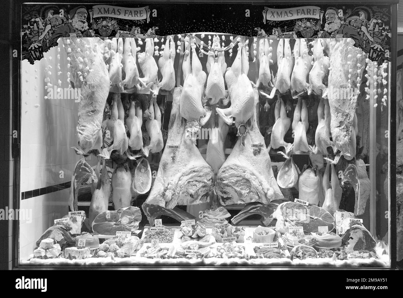 Affichage d'une boucherie Banque d'images noir et blanc - Alamy