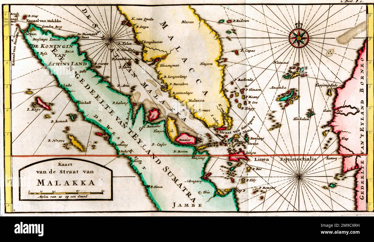 Carte du 17th siècle du détroit de Malacca - Sumatra - Singapour ...