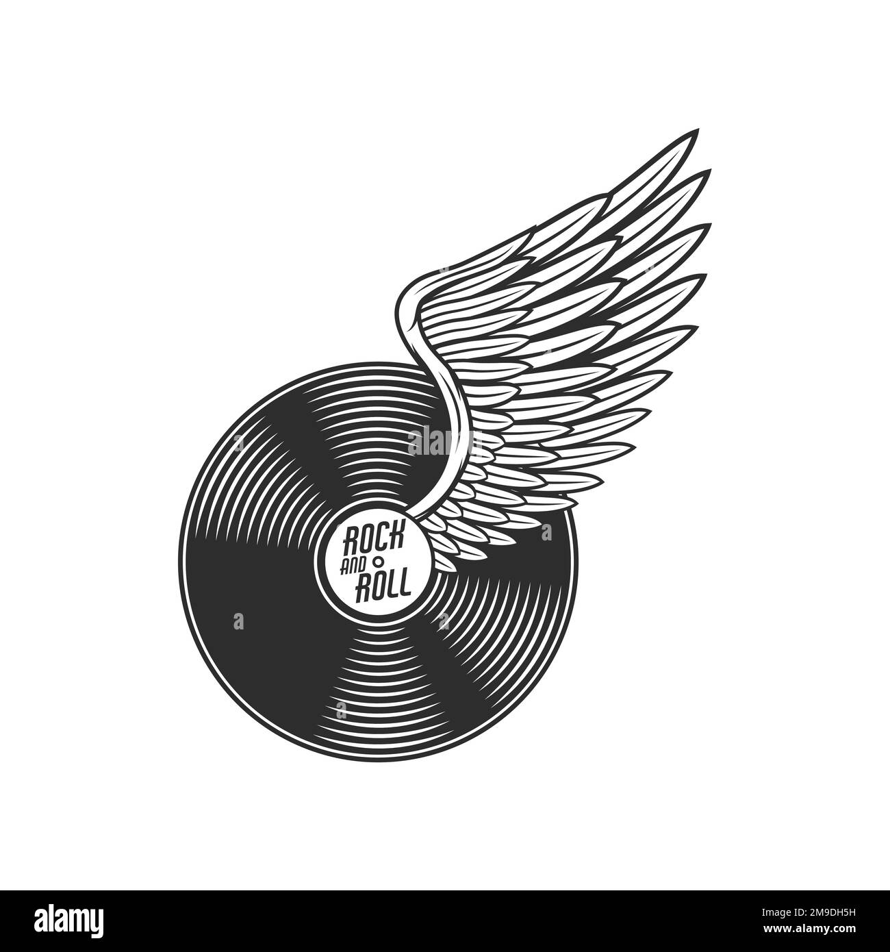 Icône Rock n roll. Disque vinyle et aile. Symbole, signe ou emblème en ...