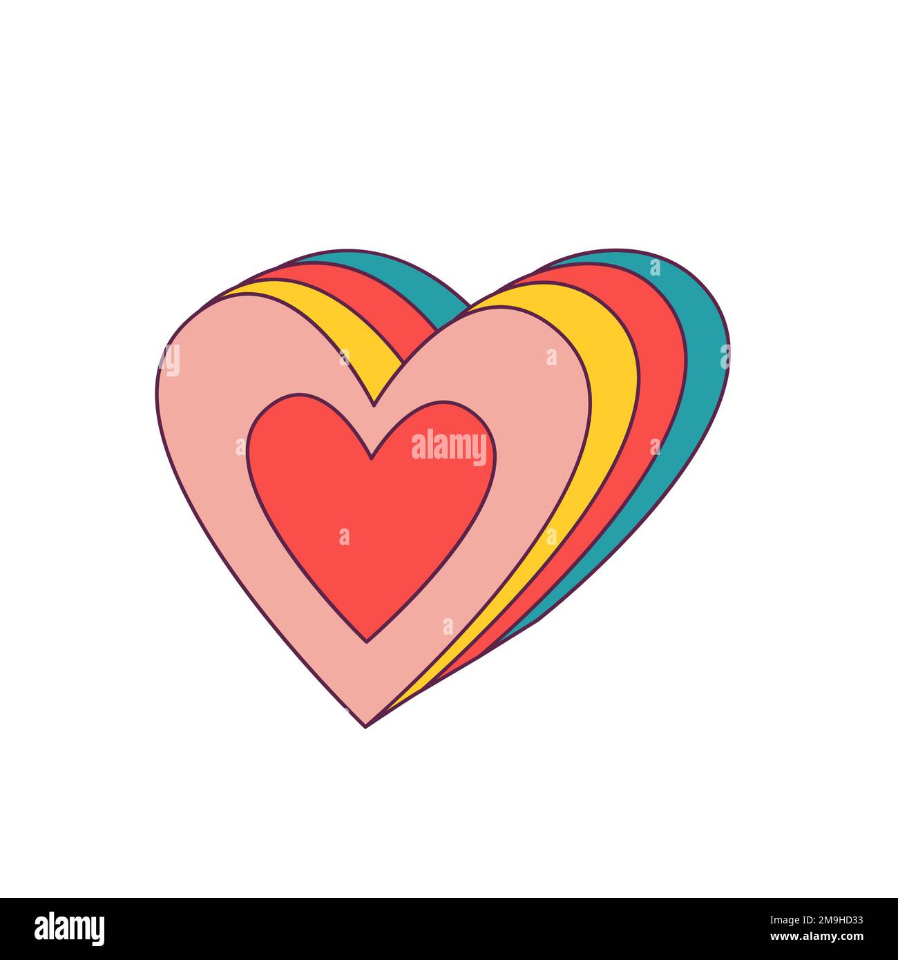 Icône rétro en forme de coeur avec reflets arc-en-ciel. Symbole d'amour ...