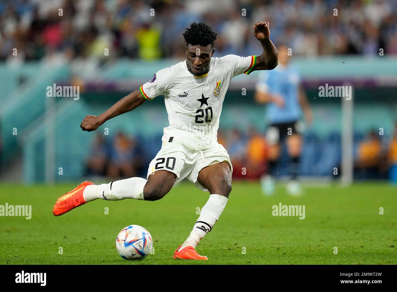 Ghana's Mohammed Kudus takes a shot during the World Cup group H soccer ...