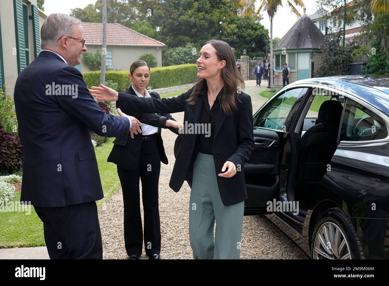 The Prime Minister of Finland Sanna Marin is welcomed by Australian Prime Minister Anthony ...