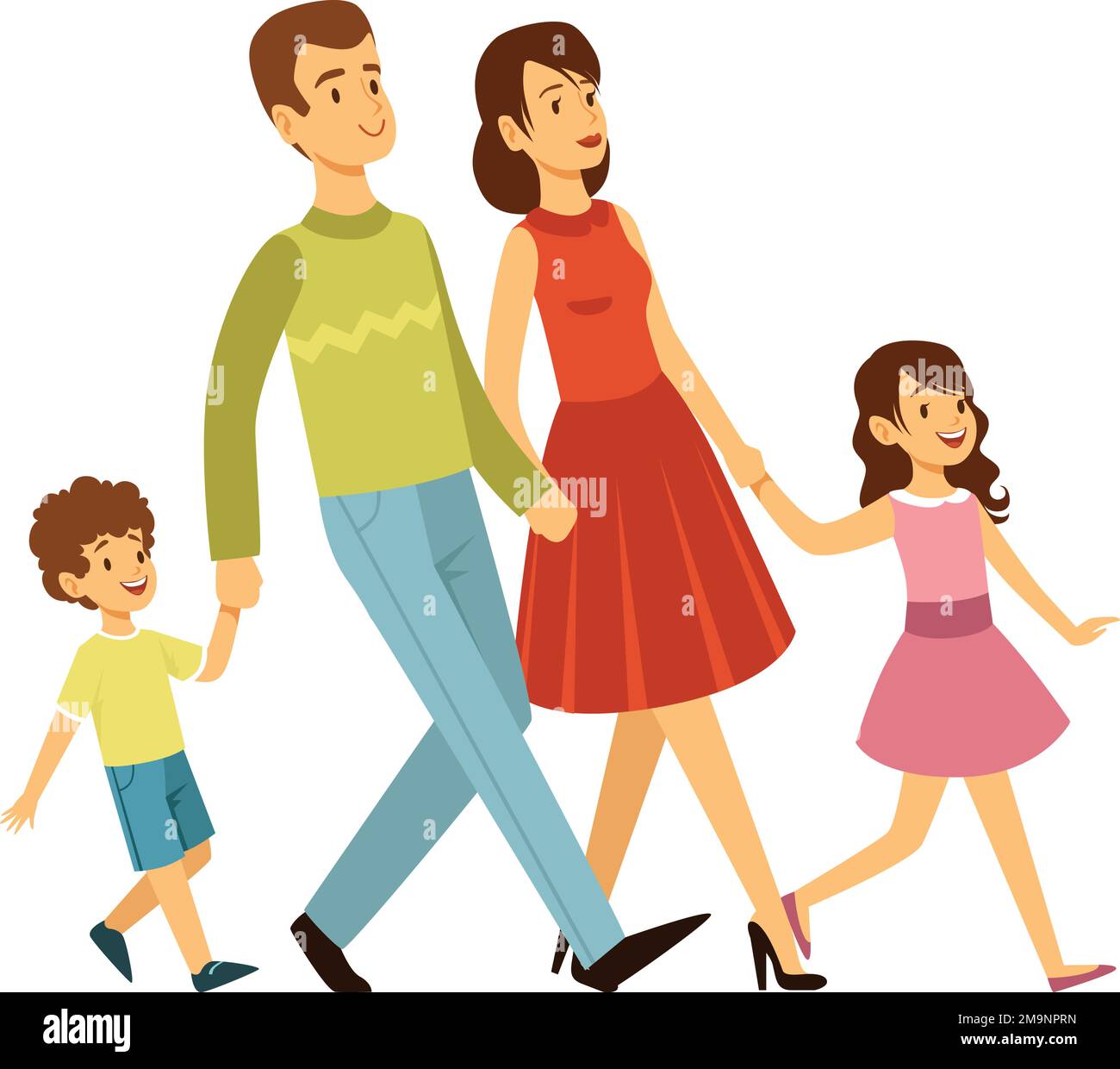 Parents qui marchent avec des enfants. Personnages de la famille de ...