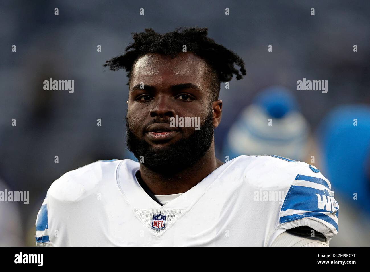 Detroit Lions guard Kayode Awosika (74) walks off the field after an ...