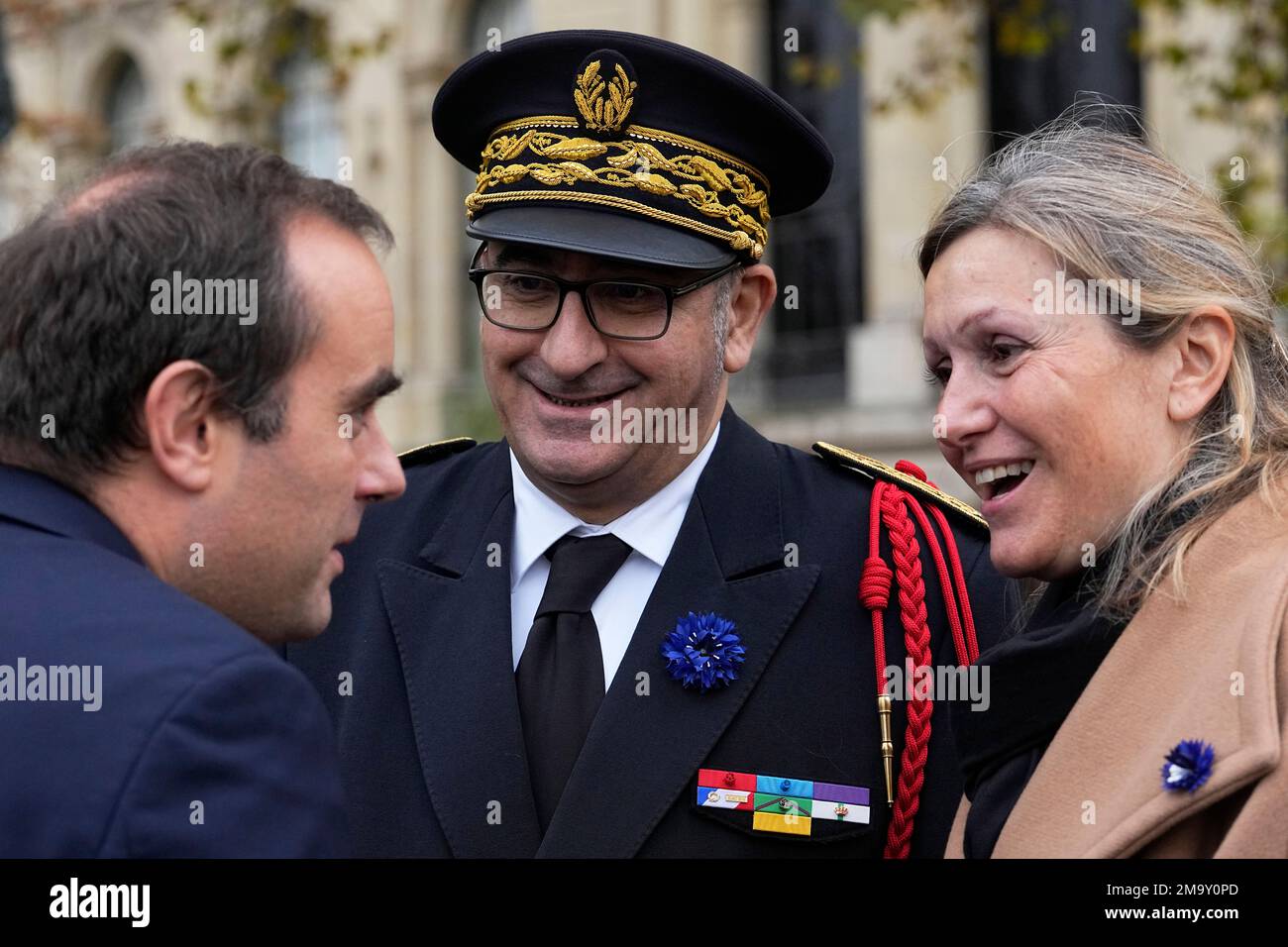 Paris police prefect Laurent Nunez, center, with Defense Minister ...