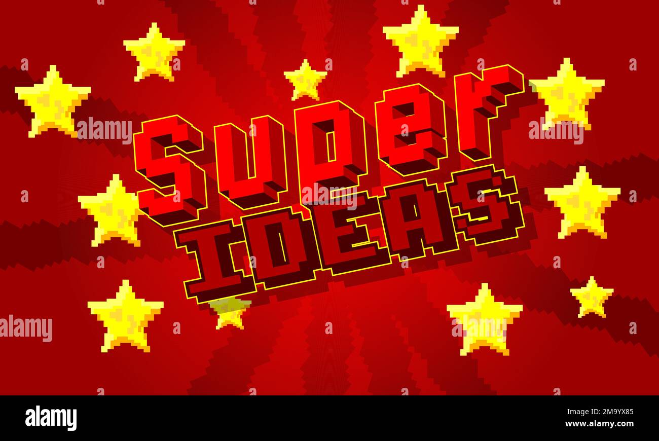 Super idées. Mot pixélisé avec arrière-plan graphique géométrique ...
