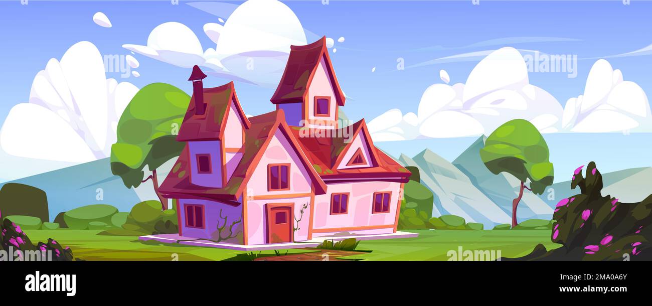 Belle maison de campagne entourée par un beau paysage de montagne ...