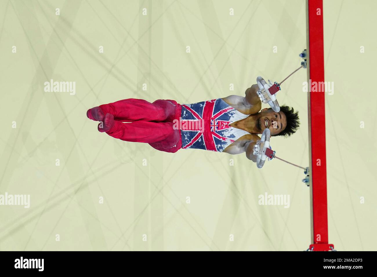 Jake Jarman of Britain competes on the rings during the Artistic ...
