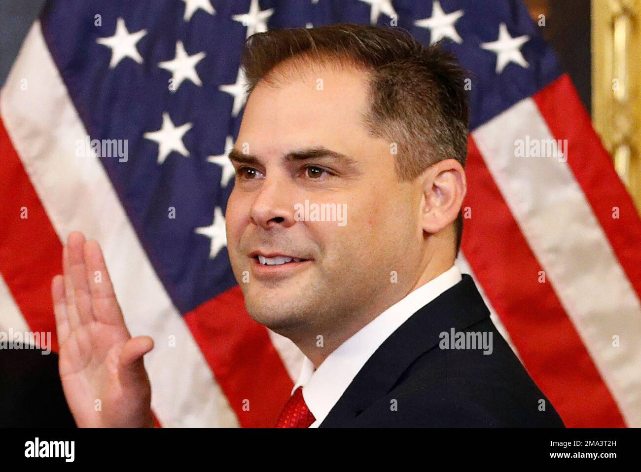 FILE - Rep. Mike Garcia, R-Calif., participates in a ceremonial ...