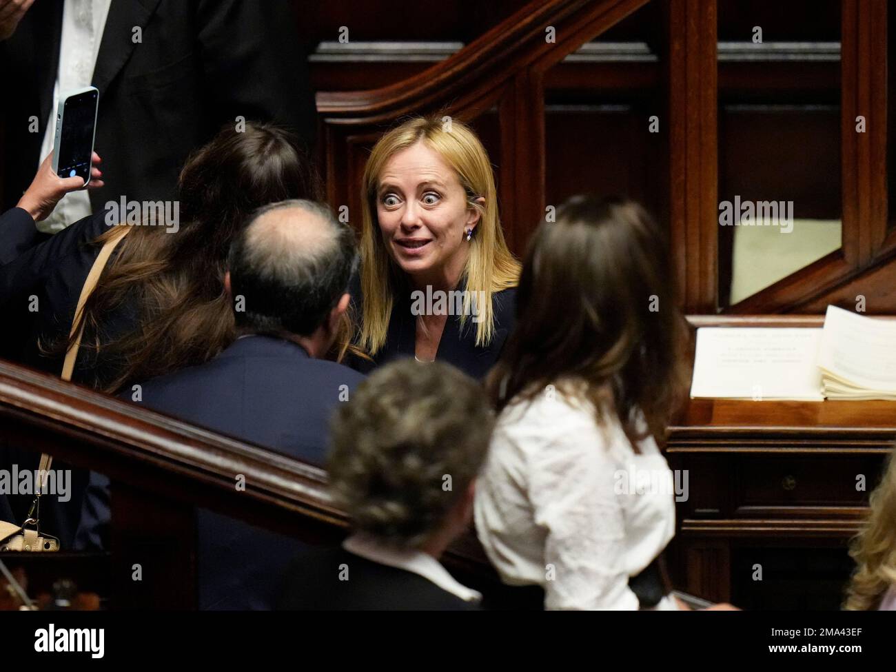 Italian Premier Giorgia Meloni leaves the lower Chamber before a ...