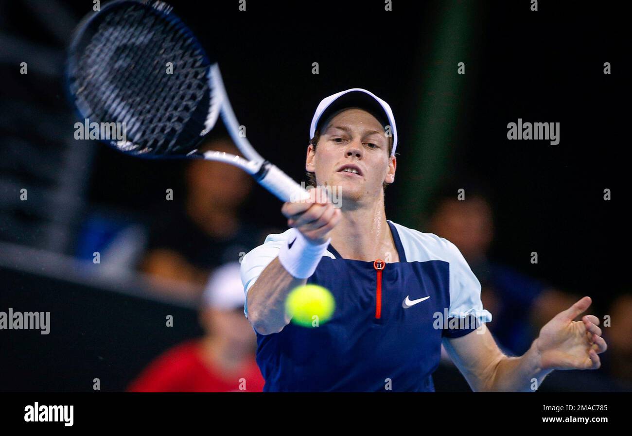 Italy's Jannik Sinner returns a shot during his semifinal match against ...