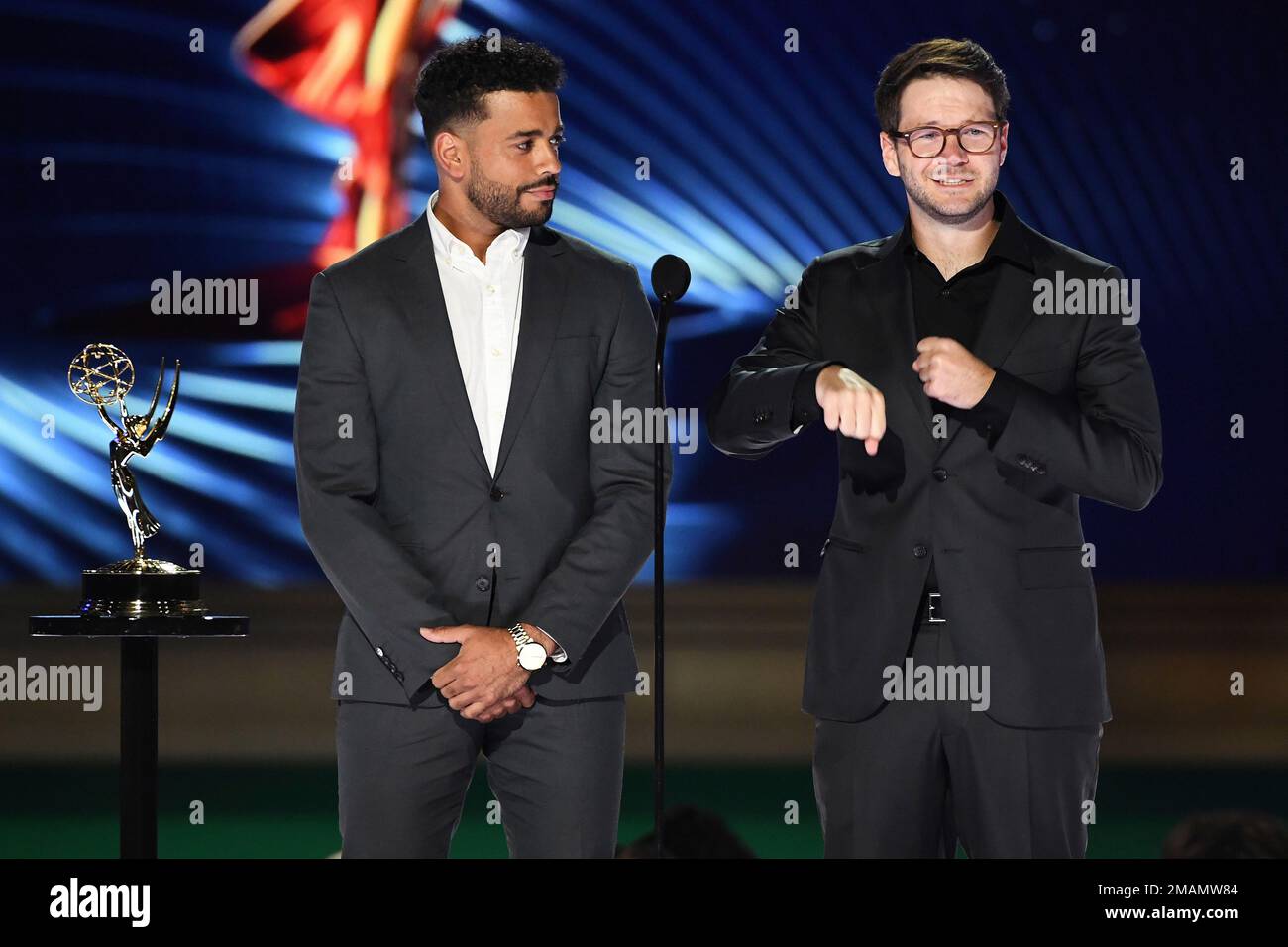 EXCLUSIVE - Ryan Broussard, left, and James Caverly speak on stage during night two of the ...