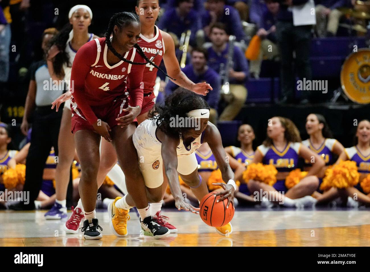 LSU guard Flau'jae Johnson dives for a loose ball against Arkansas ...