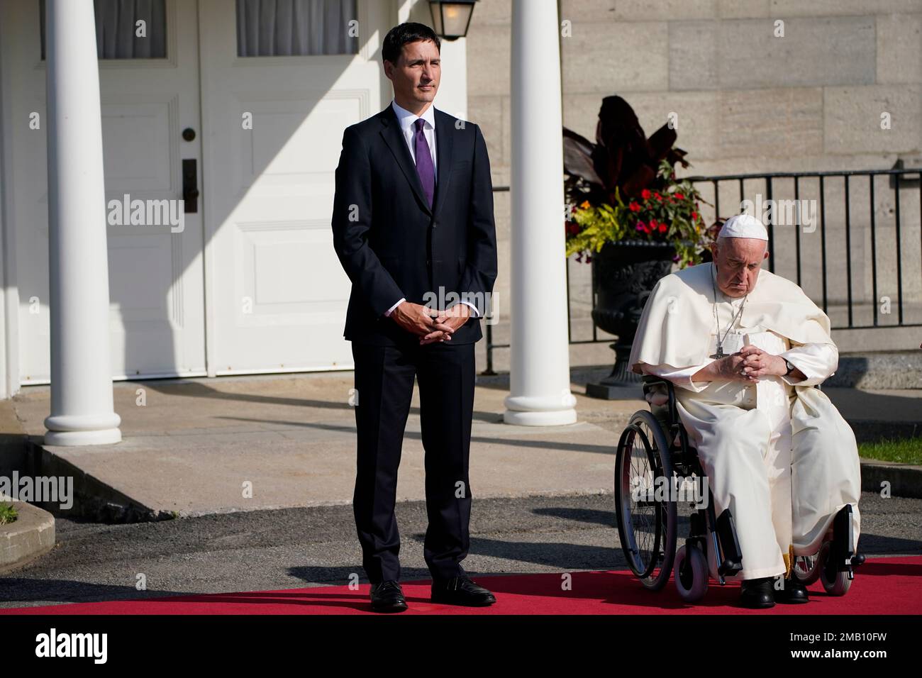 Canadian Prime Minister Justin Trudeau stands with Pope Francis for the ...