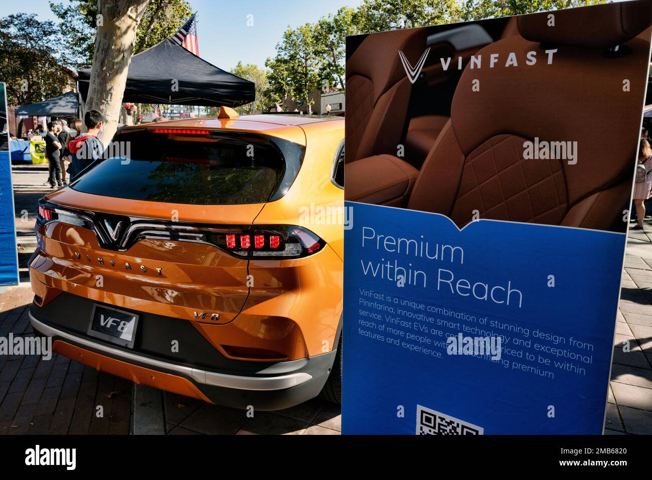 Potential customers, get a first look at the VinFast VF8 electric SUV at the VinFast California ...