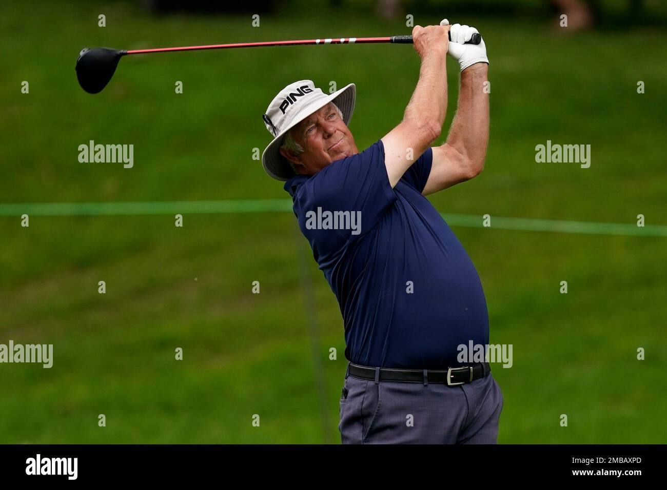 Kirk Triplett hits off the 10th tee during the second round of the PGA ...