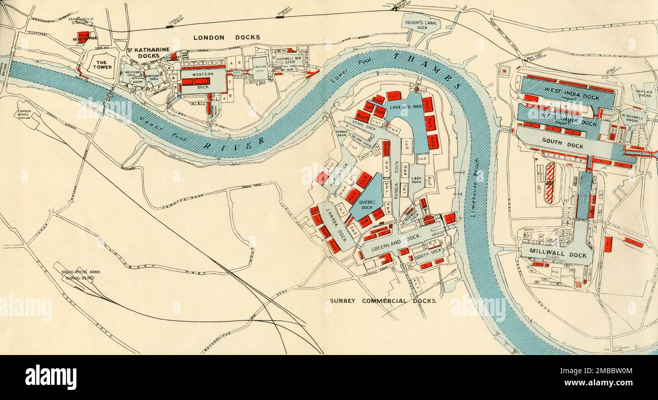 « Port of London Authority - carte », 1937. La Tamise à Londres, avec ...