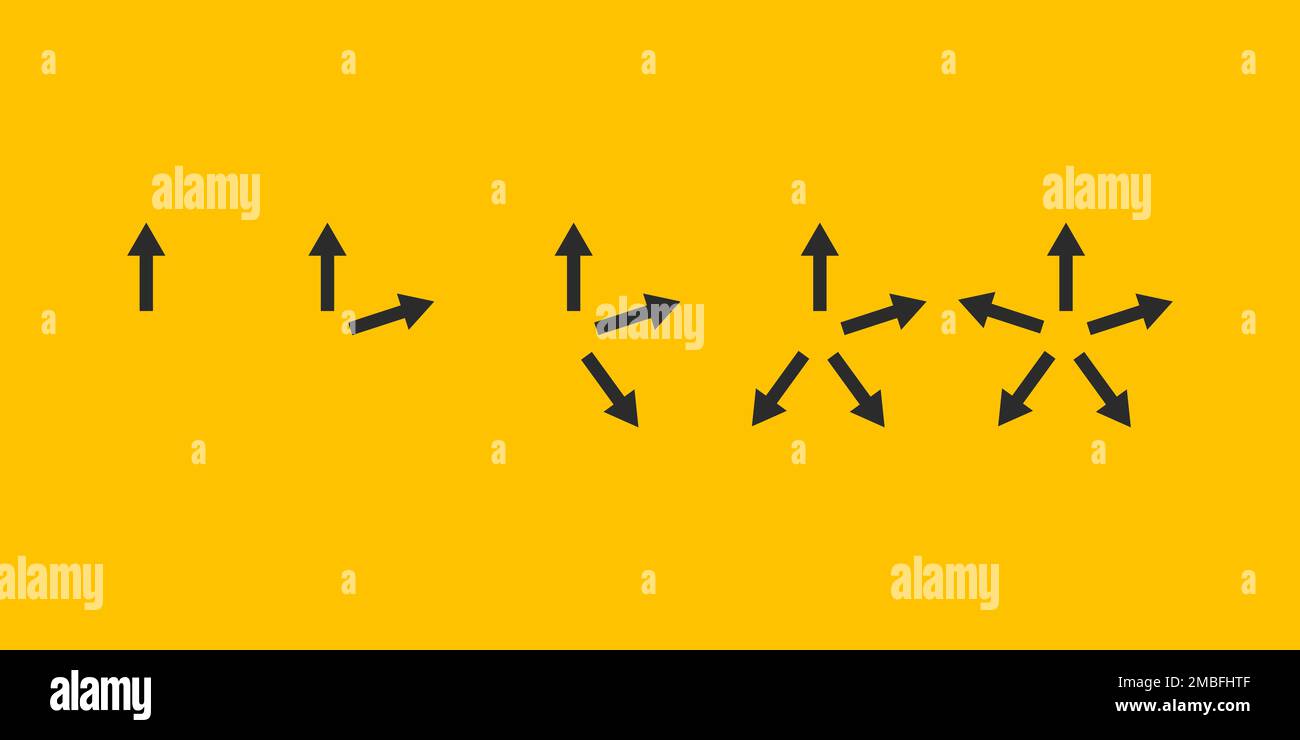 Flèches dans différentes directions, logo de l'évolution, métaphore du ...