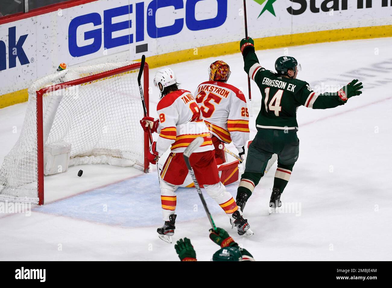 Minnesota Wild Joel Eriksson Ek (14) celebrates after a goal by left ...