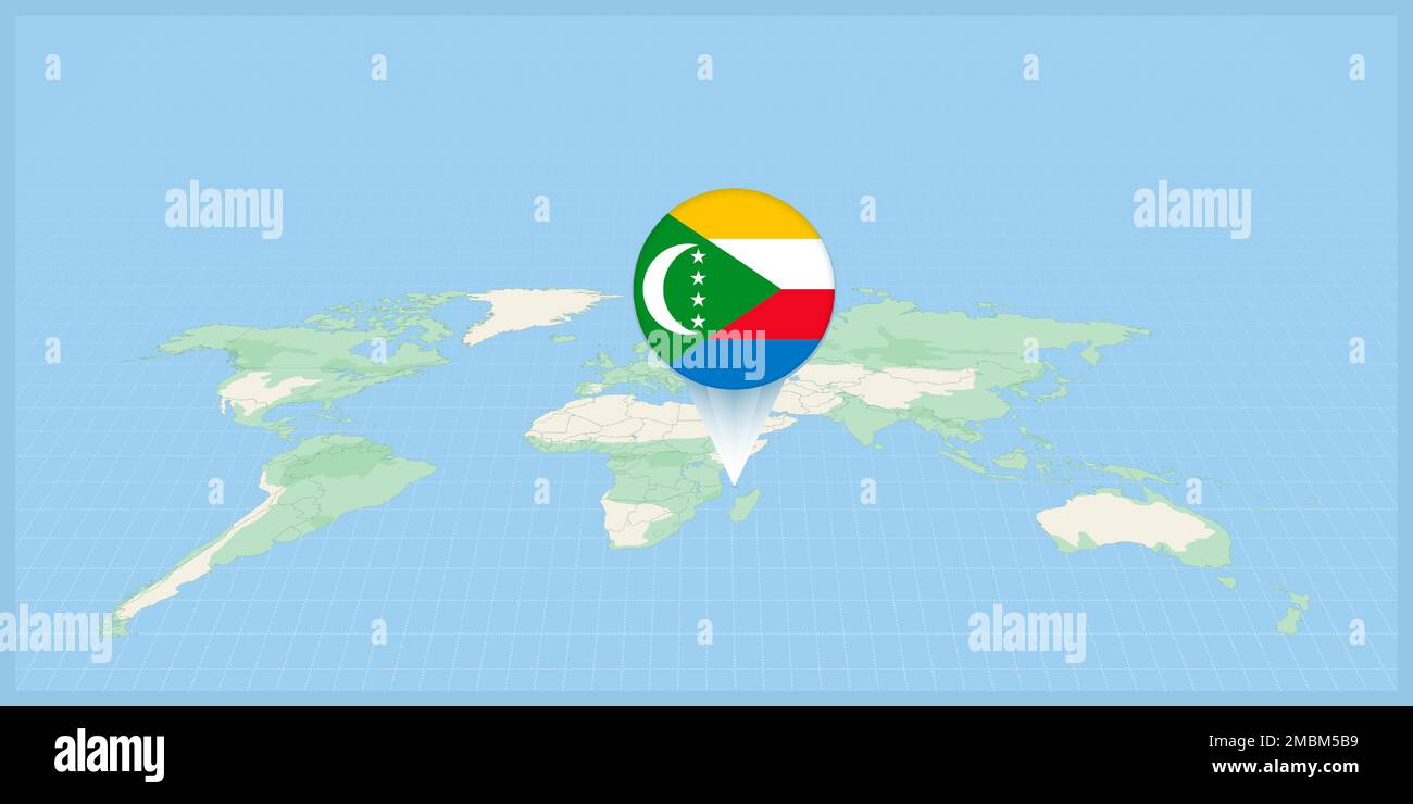 Situation des Comores sur la carte du monde, marquée avec la goupille de drapeau des Comores ...