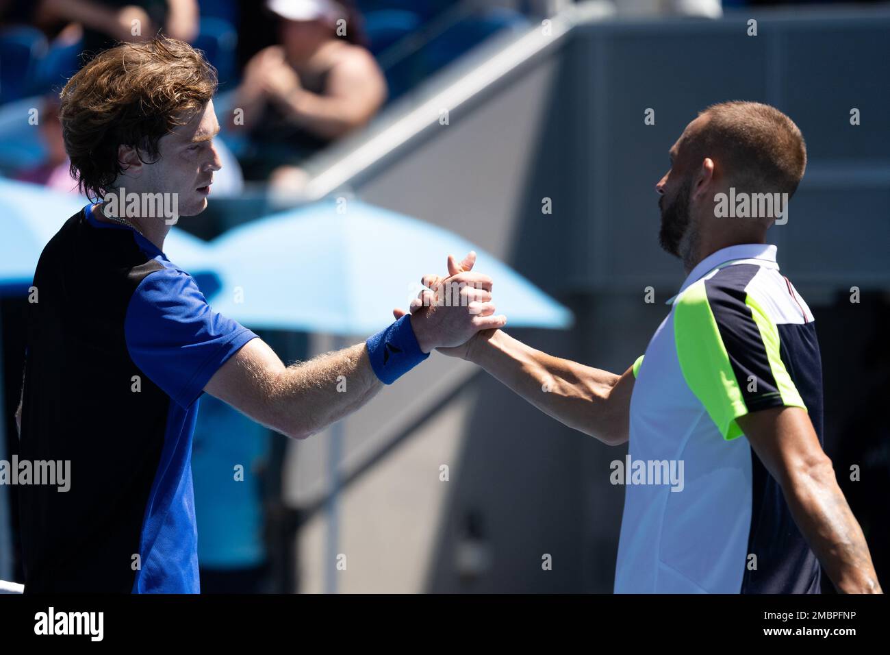 Melbourne, Australie. 21st janvier 2023. Andrey Rublev célèbre la ...