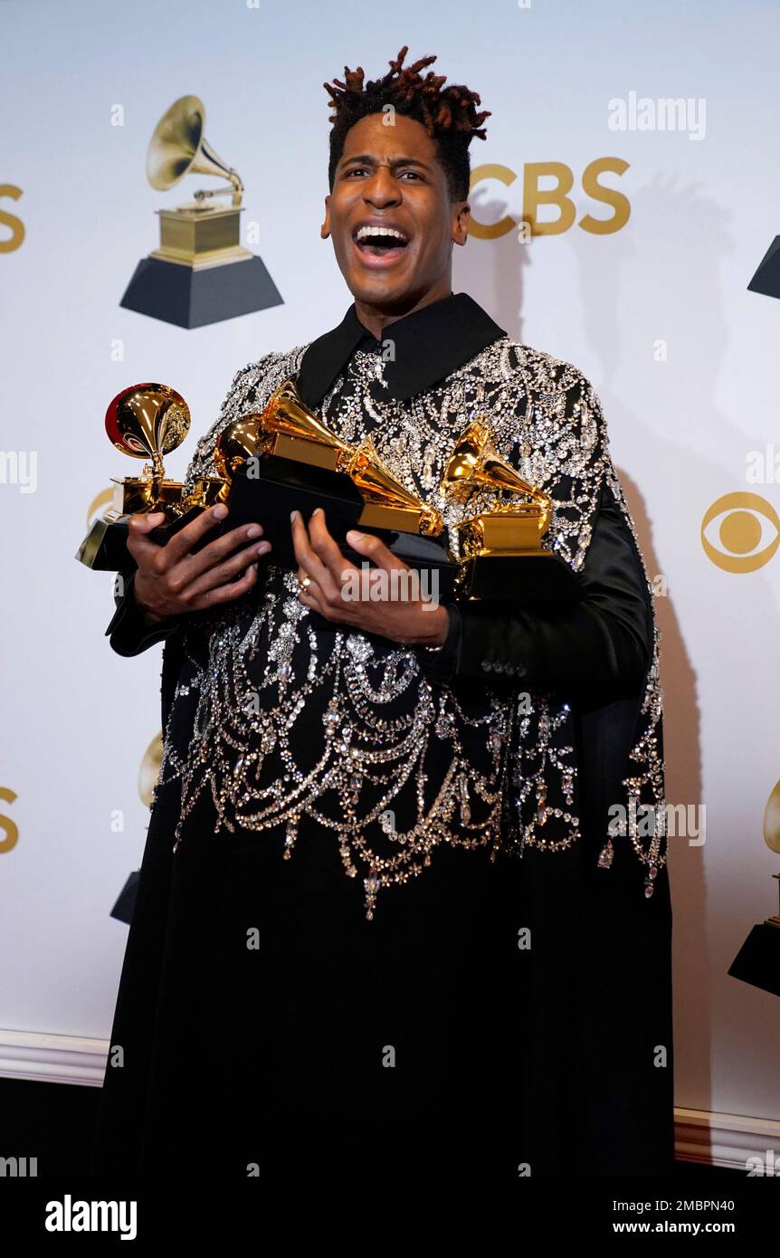 Jon Batiste, winner of the awards for best American roots performance ...