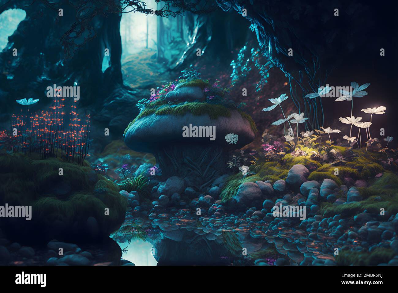 Belle forêt magique arbres fabuleux. Paysage de la forêt mystique, les ...