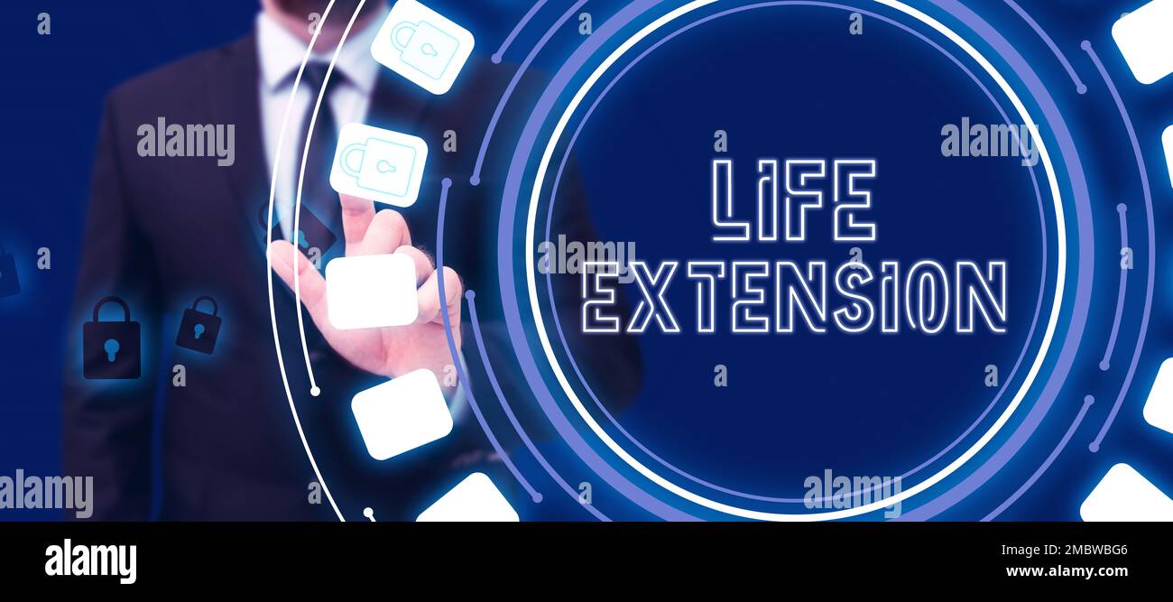 Légende de texte présentant Life extension. Idée d'entreprise capable ...