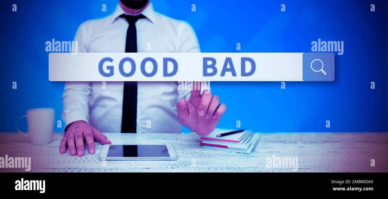 Écriture du texte affiché bon mauvais. Aperçu des affaires pour sembler ...