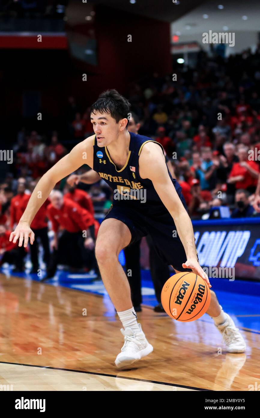 Notre Dame's Cormac Ryan (5) drives to the basket during a First Four ...