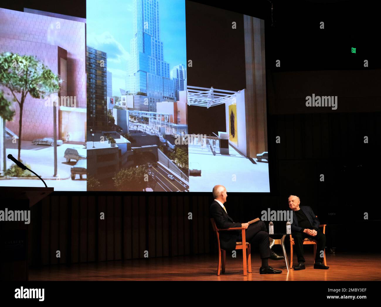 Colburn School President Sel Kardan, left talks with Architect Frank ...