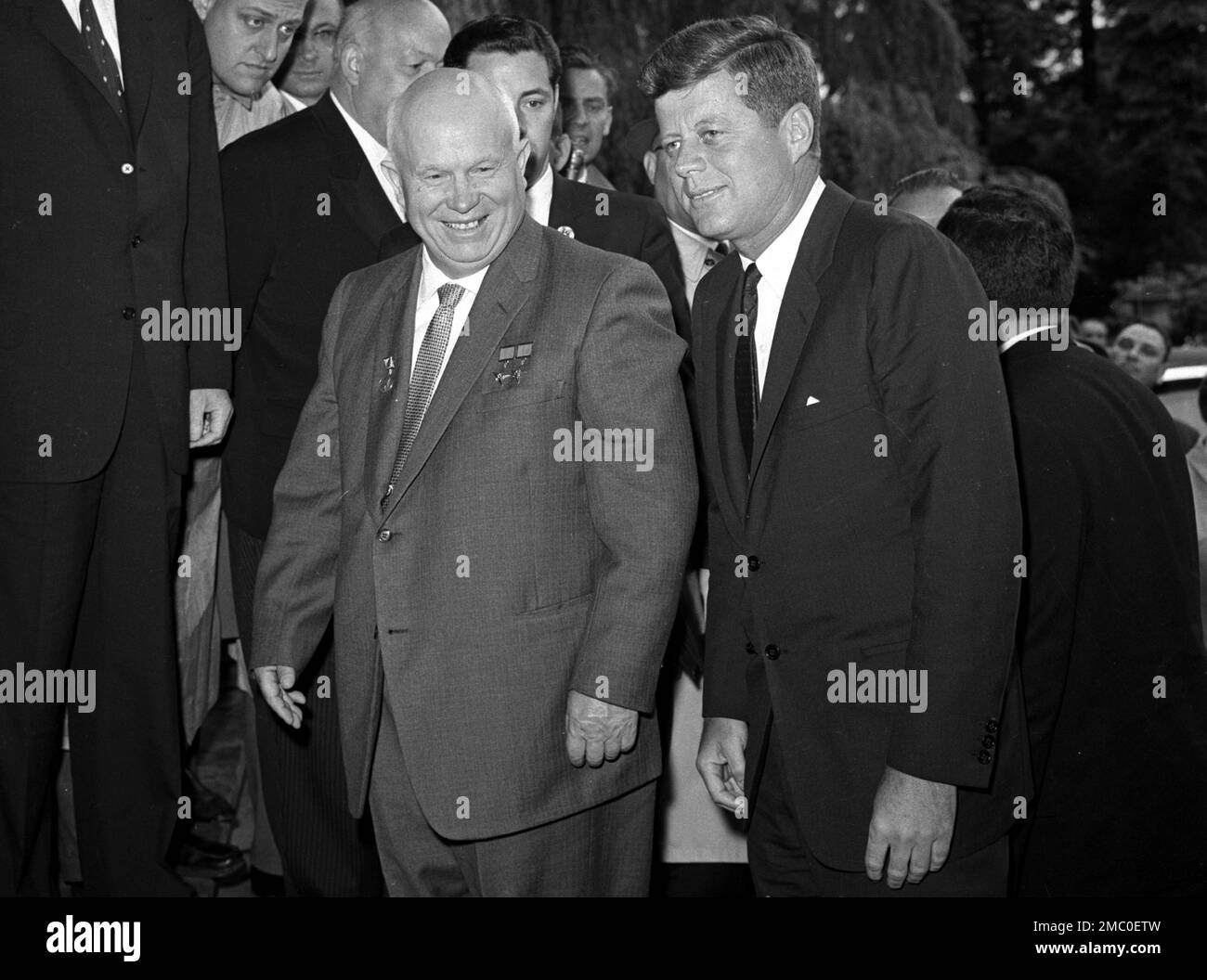 FILE - Soviet Premier Nikita Khrushchev, left, walks with U.S ...