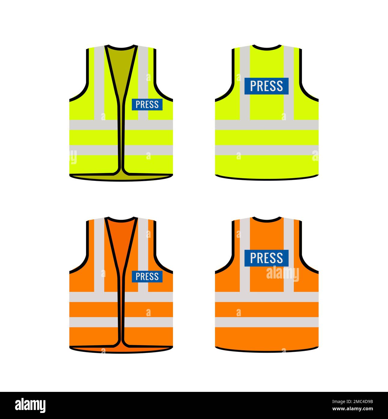 Presse jaune veste média gilet vecteur journaliste maquette réflecteur ...