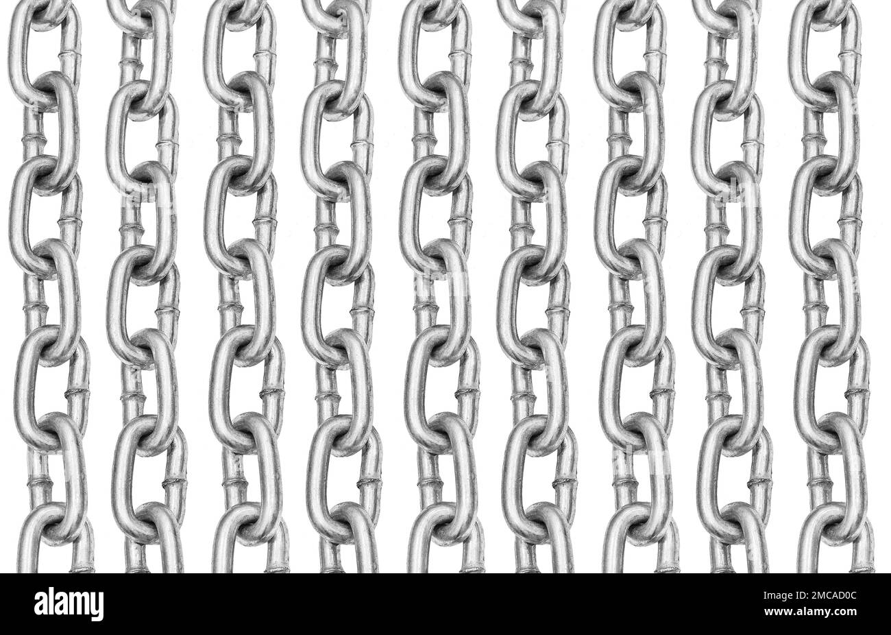 Modèle de chaînes métalliques verticales isolées sur fond blanc ...
