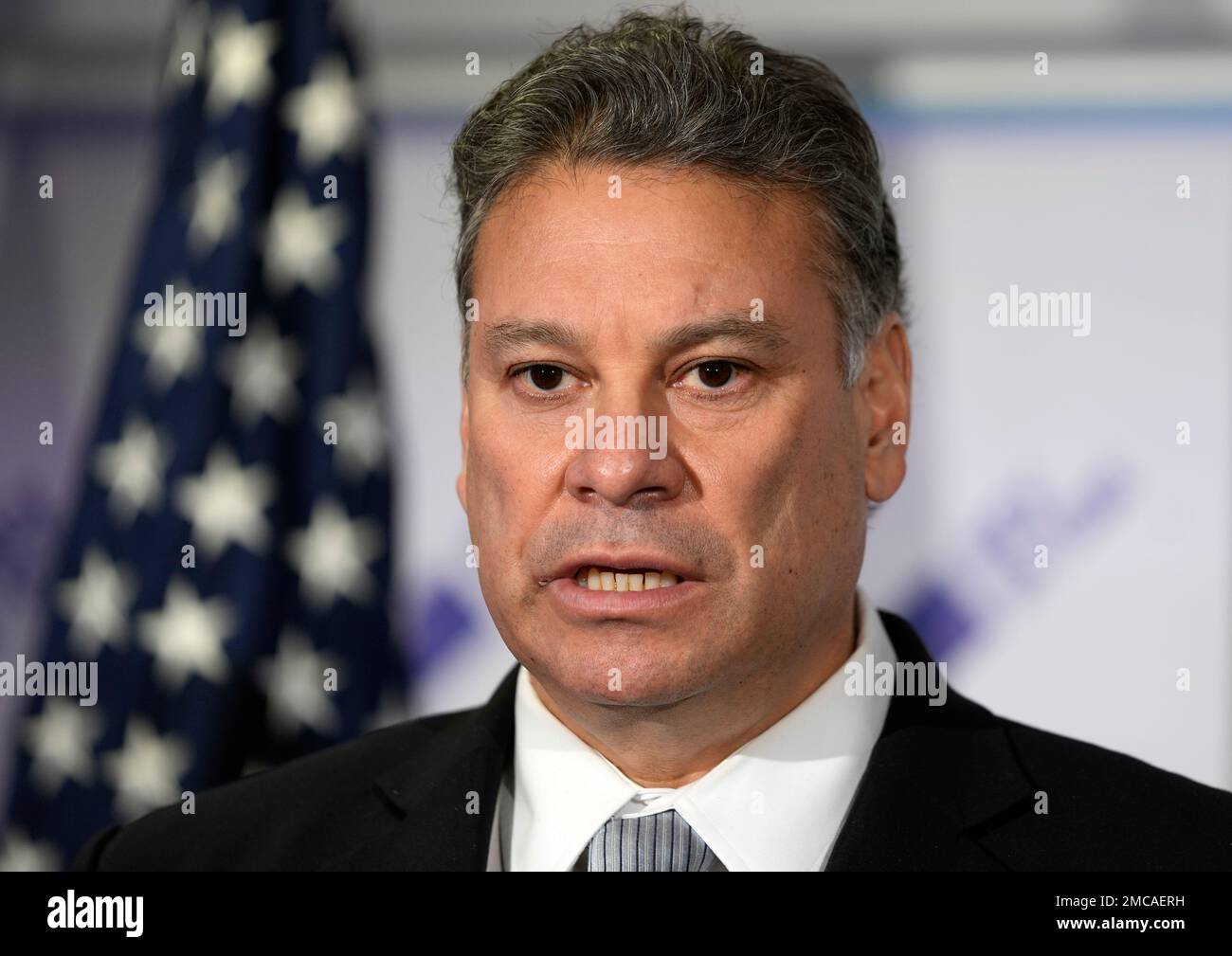 U.S. Deputy Assistant Secretary Gabriel Escobar speaks during a joint ...