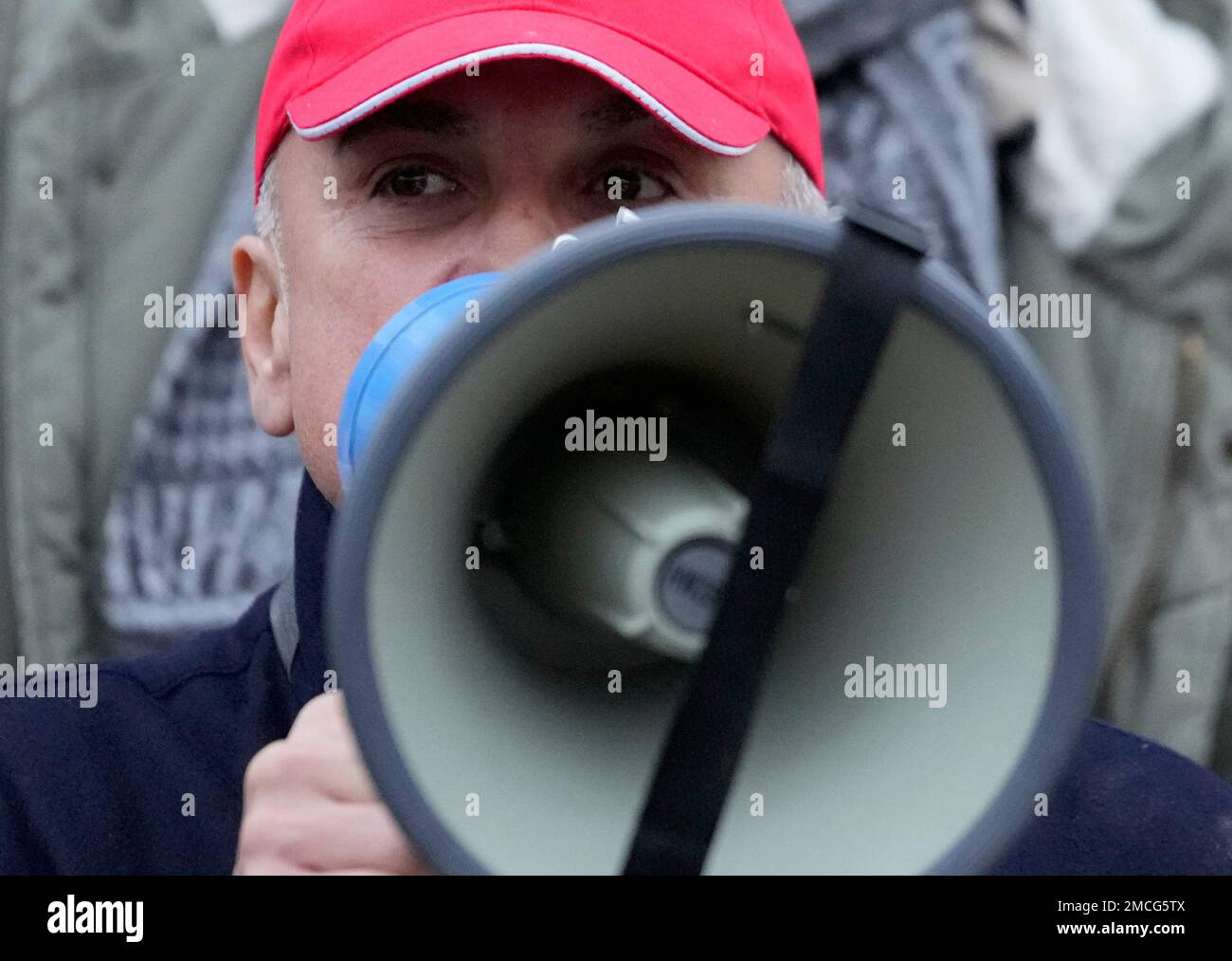 Serbia's Novak Djokovic's father Srdjan speaks during a protest in ...