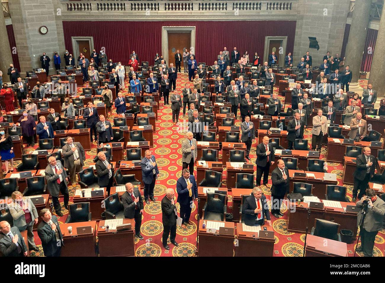 Members of the Missouri House of Representatives recite the Pledge of ...