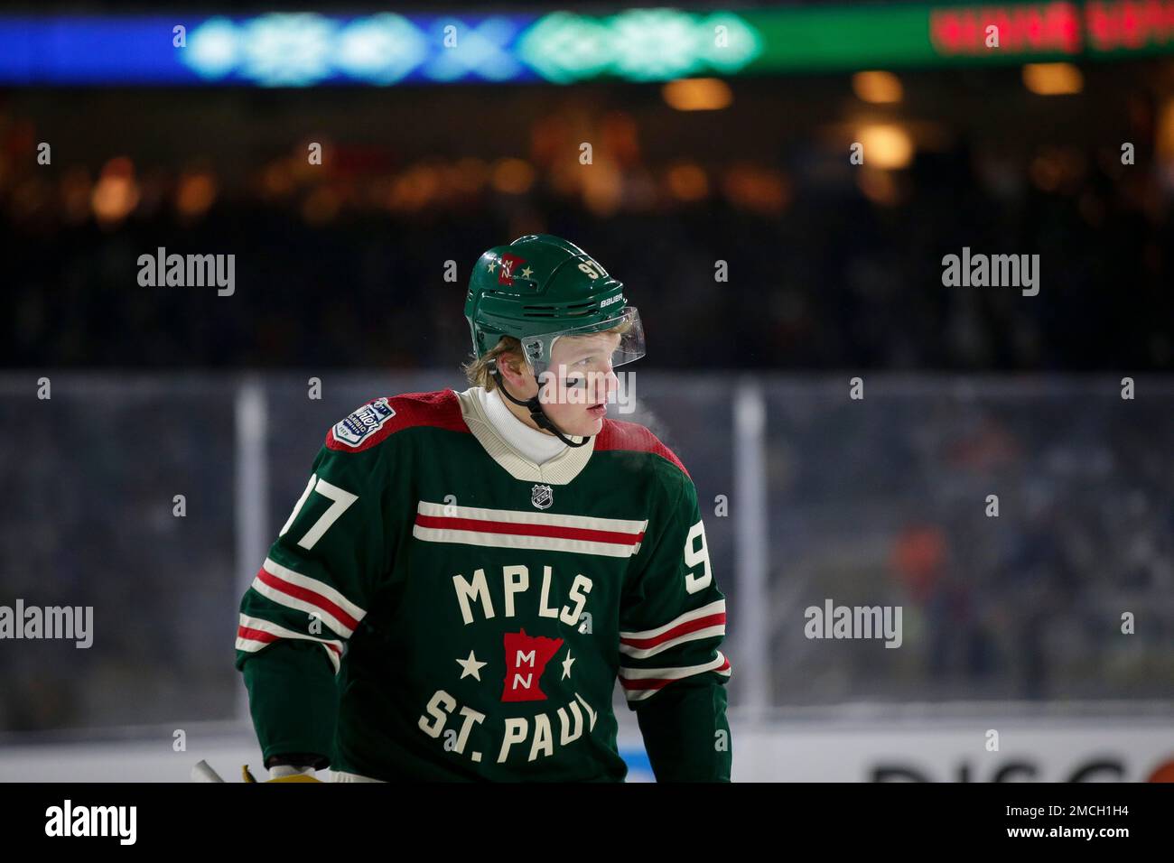 Minnesota Wild left wing Kirill Kaprizov plays during the NHL Winter Classic hockey game ...