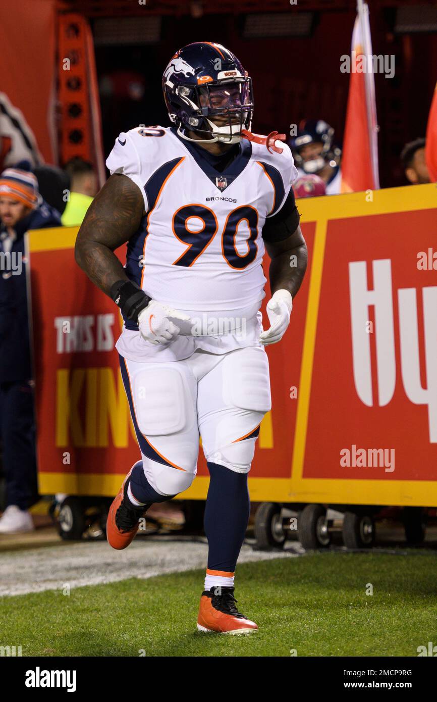 Denver Broncos defensive end DeShawn Williams comes onto the field for ...