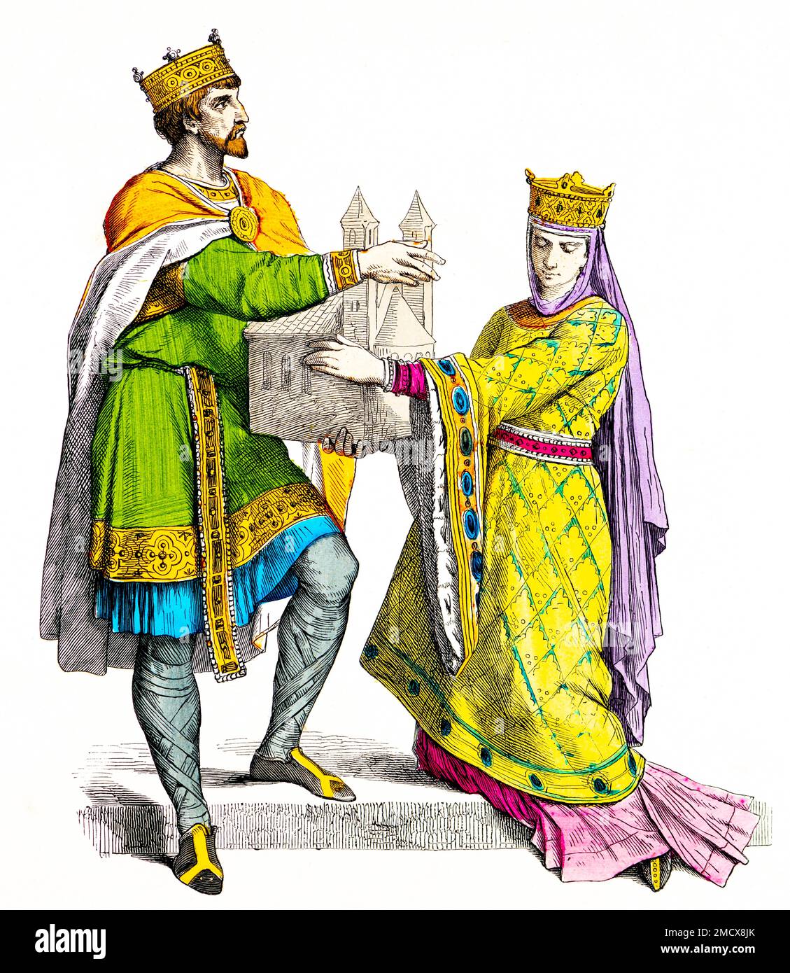 Fiche de Munich, costumes, 10th siècle, roi et reine franconiennes ...