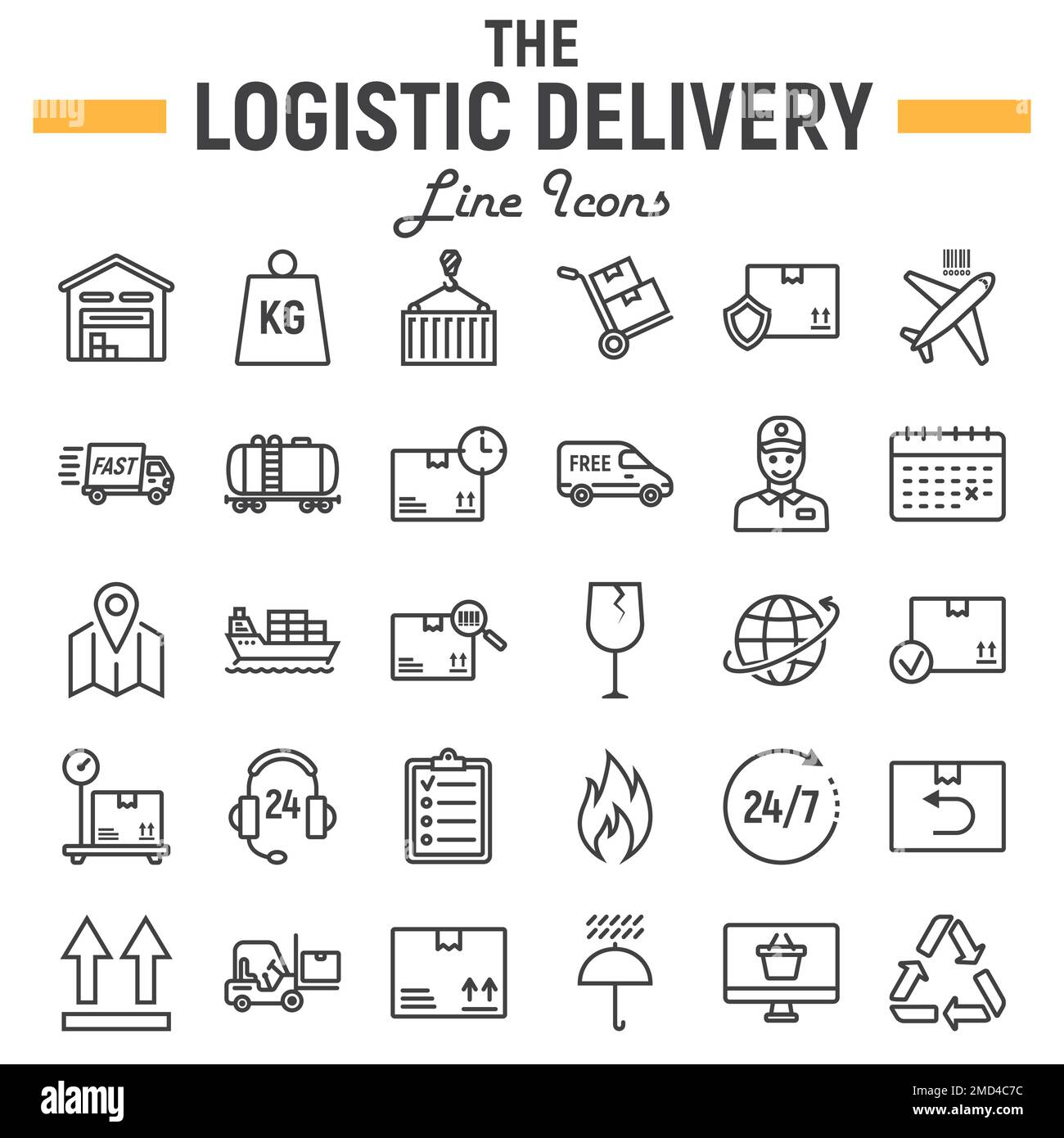 Jeu d'icônes de ligne logistique, collection de symboles de livraison ...