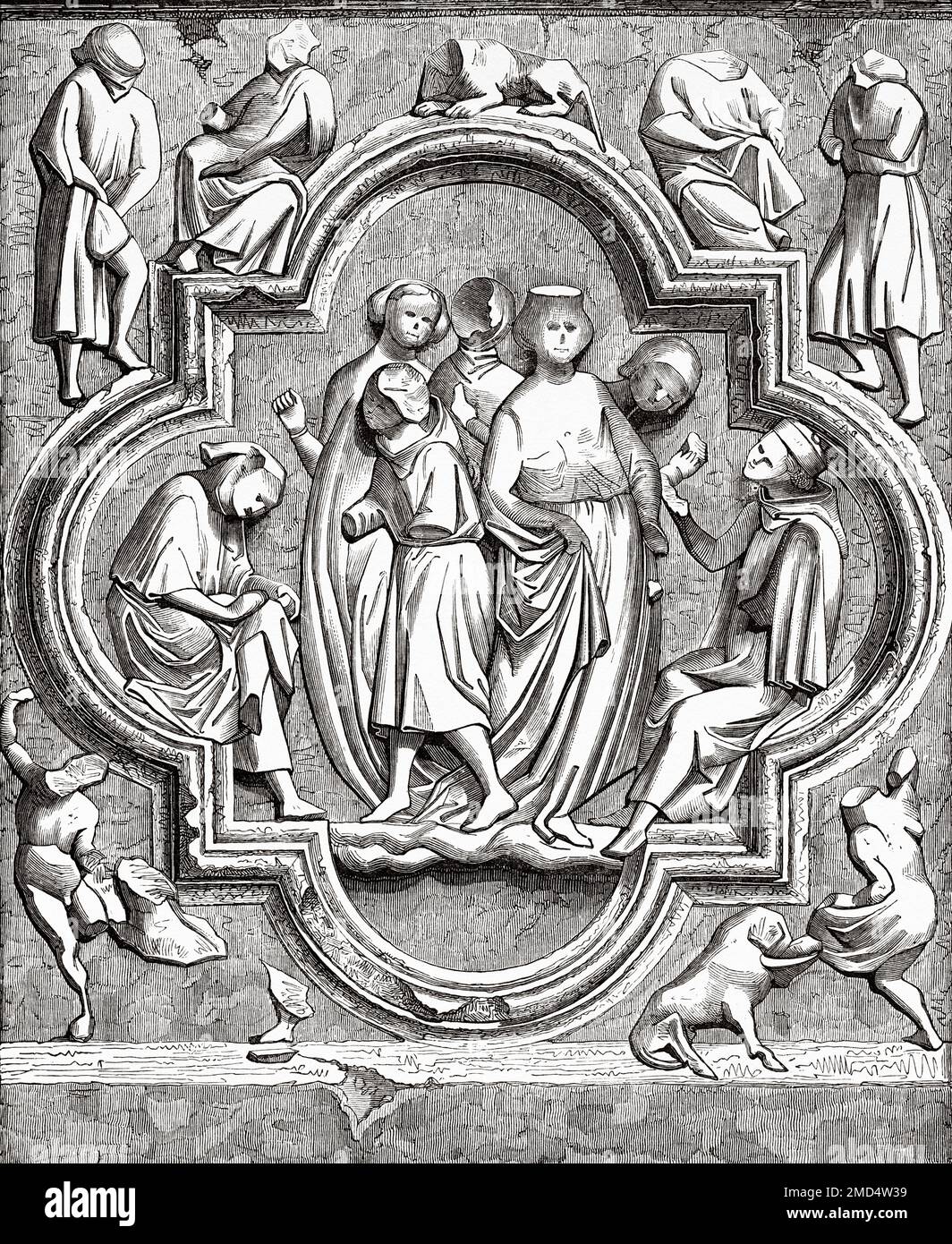 Bas-relief du portail sud de notre-Dame de Paris représentant les dons ...