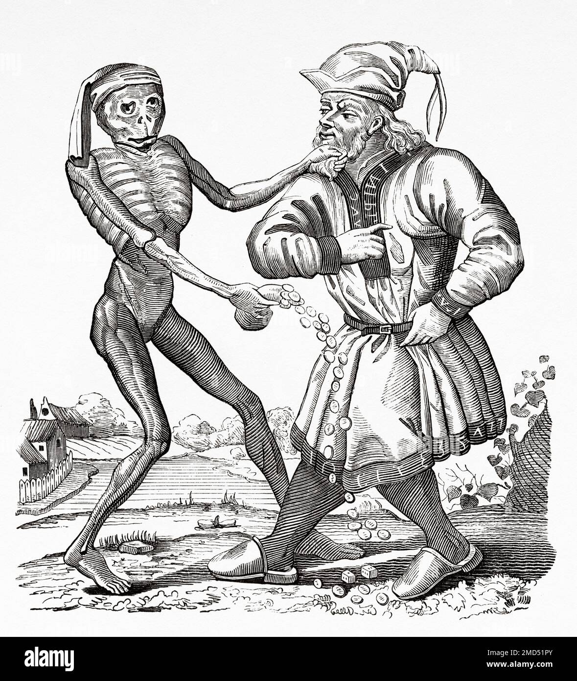 Le juif et la mort, scène de la danse Macabre peinte dans le cimetière ...