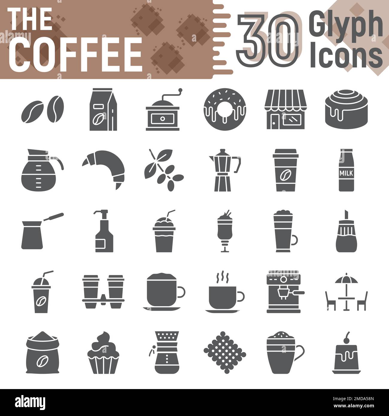 Jeu d'icônes de glyphe de café, collection de symboles de café ...